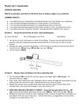Physics Lab 3 Acceleration By Andy Lowe Teachers Pay Teachers