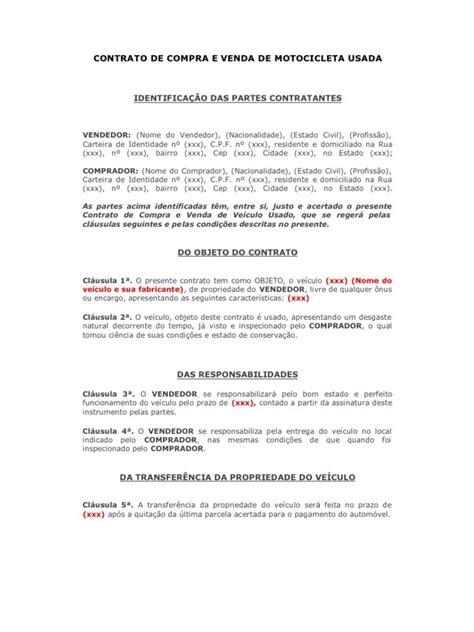 Contrato De Compra E Venda De Moto Como Fazer Modelo Dicas