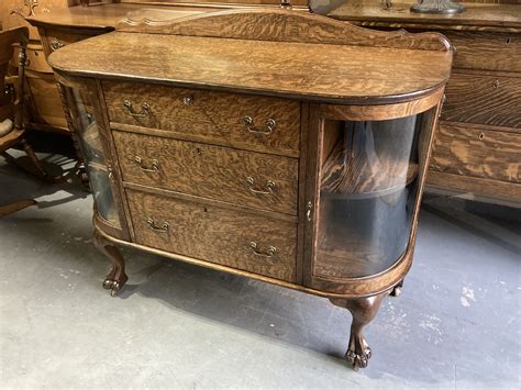 Oak Buffet Sideboard With Glass Sides 792 Marks Antique Furniture