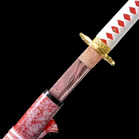 Pink Katana Pink T10 Steel Clay Tempered Katana With Gold Floral