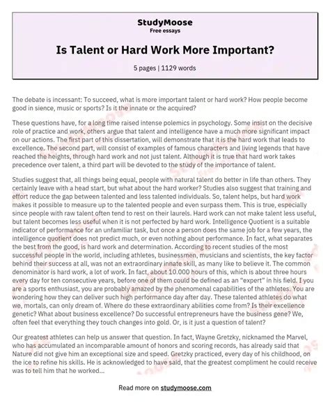 Is Talent Or Hard Work More Important Free Comparison Essay Example