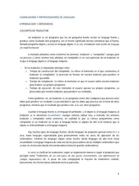 Compiladores Y Preprocesadores De Lenguajes Pdf Compilador
