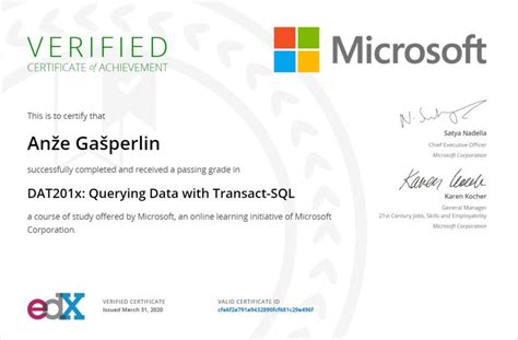Anže Gašperlin On Linkedin Microsoft Tsql Certificate