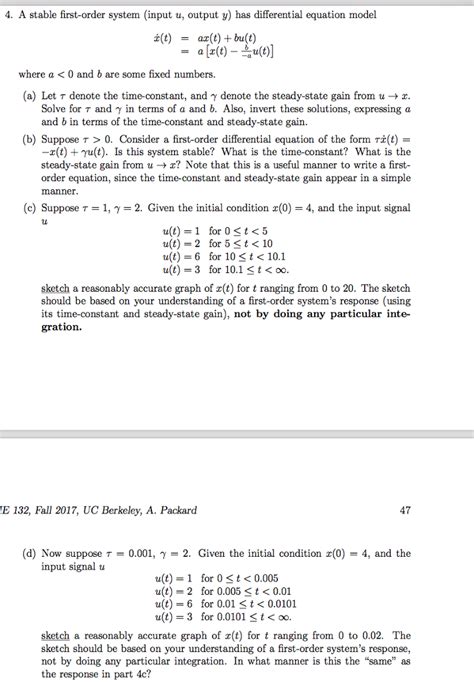 Solved A Stable First Order System Input U Output Y Has Chegg