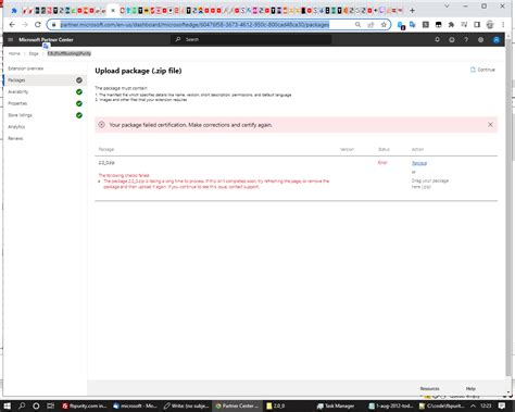 Bug Partner Center Error When Trying To Upload My Extension Update Package Your Package