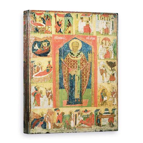 Картина на платно Руска школа Свети Николай Мошайски със сцени от живота му 50 х 70 см