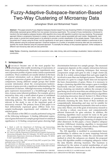 Pdf Fuzzy Adaptive Subspace Iteration Based Two Way Clustering Of