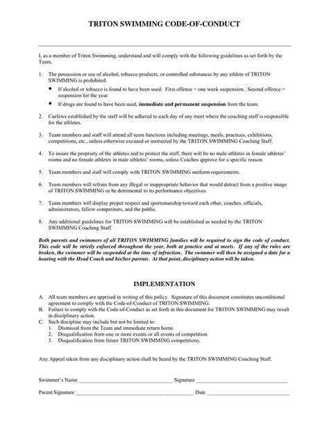 Code Of Conduct Form Template
