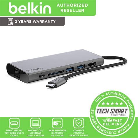 Belkin USB C Hub With Tethered USB C Cable USB C Dock For MacOS And Windows USB C Laptops