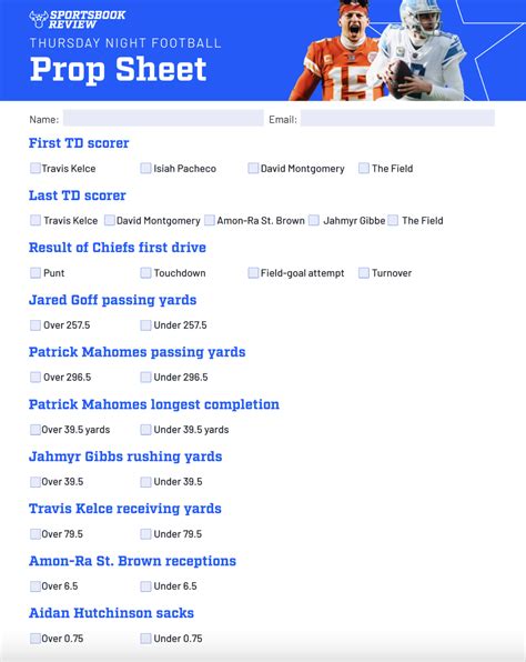 Thursday Night Football Prop Bet Sheet Pdf 2023 Free Printable Props