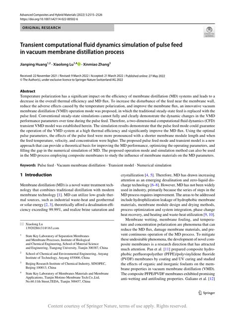 Transient Computational Fluid Dynamics Simulation Of Pulse Feed In Vacuum Membrane Distillation