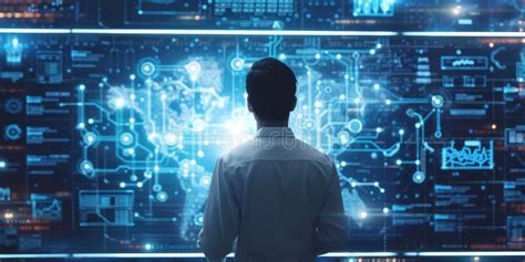 Man Standing In Front Of Computer Screen Stock Image Image Of Coding