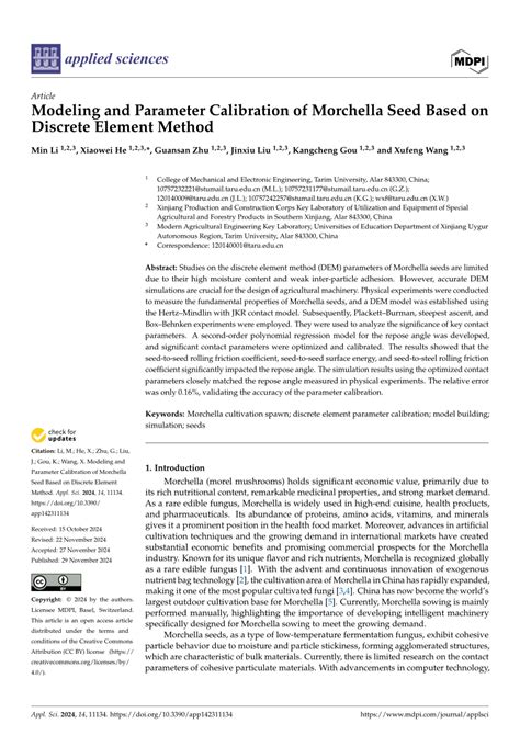 pdf modeling and parameter calibration of morchella seed based on discrete element method