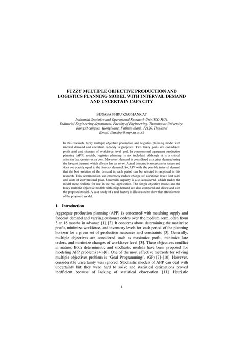 Pdf Fuzzy Multiple Objective Production And Logistics Planning Model