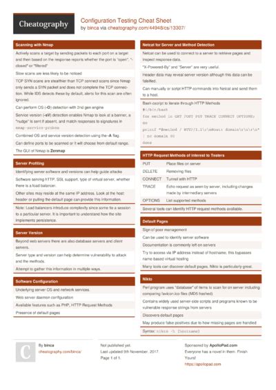 17 Configuration Cheat Sheets Cheat Sheets For