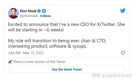 马斯克宣布将卸任推特 CEO已找到接班人自己要去当 CTO 知乎