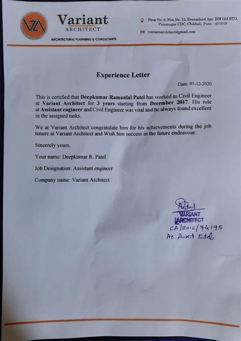 deep patel on linkedin experience certificate civilengineers punecity