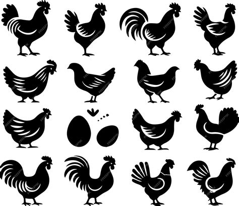 Chicken Set Vector Silhouette Premium Ai Generated Vector
