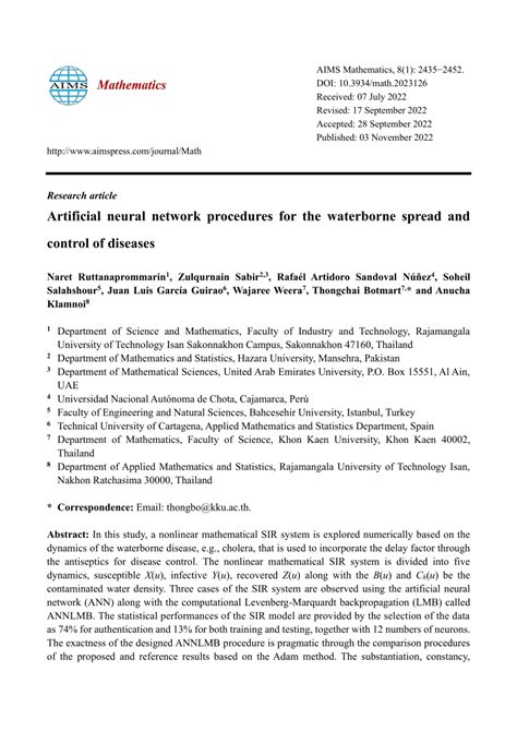 Pdf Artificial Neural Network Procedures For The Waterborne Spread And Control Of Diseases