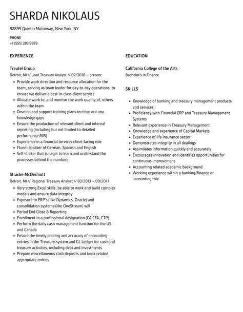 Treasury Analyst Resume Samples Velvet Jobs