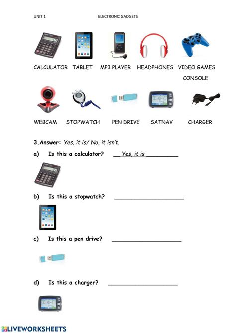 Name The Electronic Gadgets Worksheet