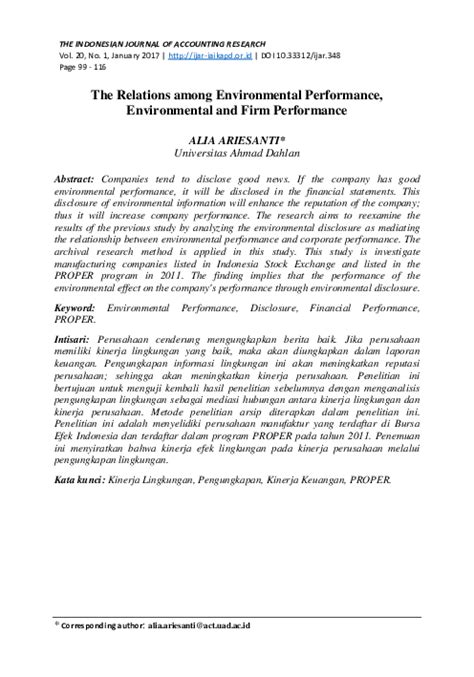 Pdf The Relations Among Environmental Performance Environmental And
