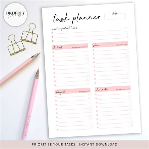 Task Planner Printable Daily Planner Task List Task Etsy