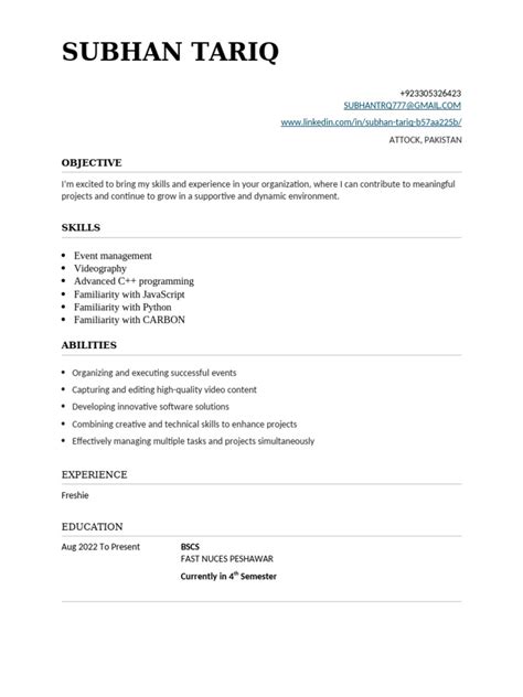 Subhan Tariq Skills And Experience Overview Pdf