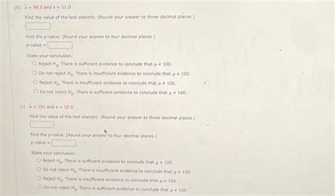 Solved Xˉ 96 5 And S 11 0 Find The Value Of The Test
