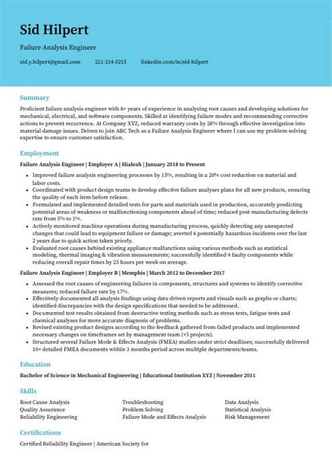 Failure Analysis Engineer Resume Cv Example And Writing Guide
