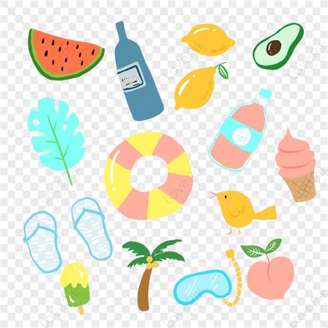여름 일러스트 과일 해변 휴가 귀여운 낙서 바다귀엽다수영 Png 일러스트 무료 다운로드 Lovepik
