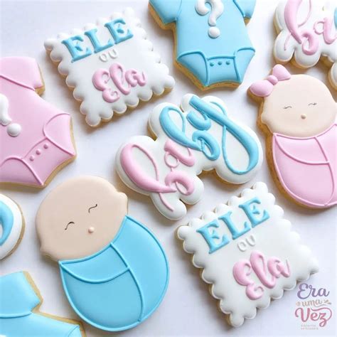 Gender Reveal Cookies Biscoitos Decorados Chá De Revelação Bolachas