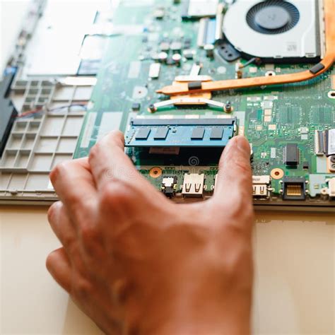 Memory Module Ddr4 Ram Installation In Laptop By Hand Stock Image Image Of Hardware Manual