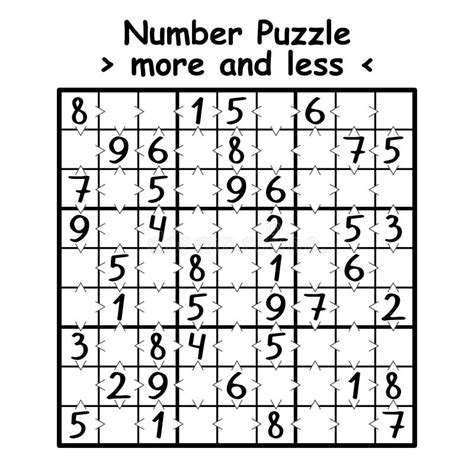 Logic Number Puzzle With More And Less Symbols Vector Illustration Stock Vector Illustration
