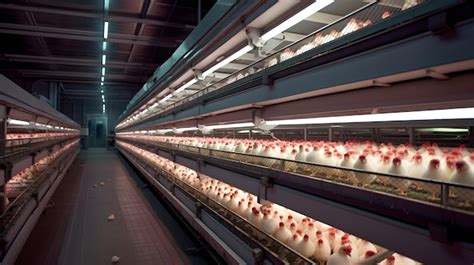 Premium Ai Image A Modern Layer Hen Facility With Automated Egg
