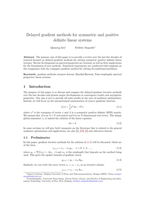 Pdf Delayed Gradient Methods For Symmetric And Positive Definite