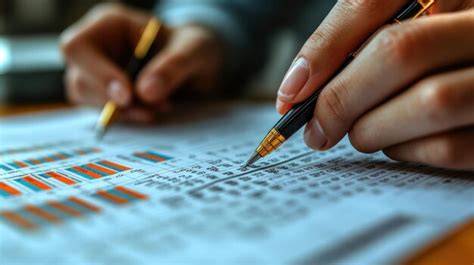 Hands Analyzing Data On Paper With Pens And Charts Visible Premium Ai