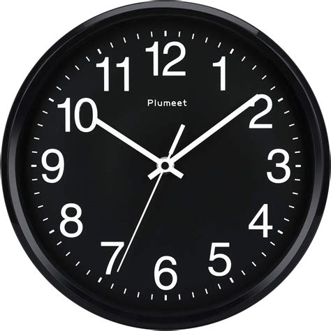 Plumeet Black Wall Clock 10 Non Ticking Quartz Silent Wall Clocks Simple Design