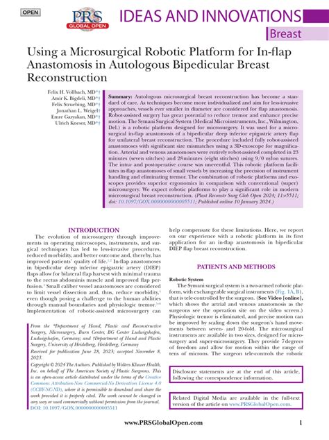Pdf Using A Microsurgical Robotic Platform For In Flap Anastomosis In Autologous Bipedicular