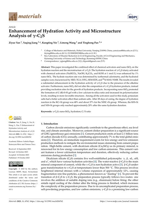Pdf Enhancement Of Hydration Activity And Microstructure Analysis Of γ C2s