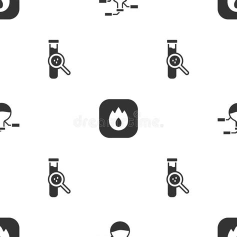 Set Test Tube And Flask Fire Flame And On Seamless Pattern Vector