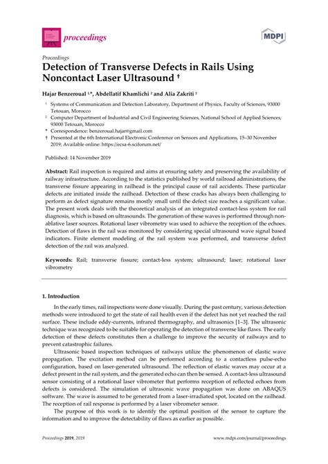 Pdf Detection Of Transverse Defects In Rails Using Noncontact Laser Ultrasound