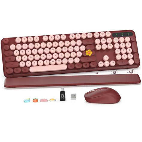 Wireless Keyboard And Mouse Combo Retro Keyboard With Round Keycaps Full Size Typewriter