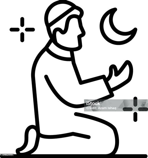 기도 또는 두아 제스처 개념을 제공 이드 Ul Fitr 벡터 아이콘 디자인 아랍 문화와 흰색 배경에 전통 기호 이슬람과 이슬람 관행 기호 달과 스타 하나님을 찬양 손에 대한