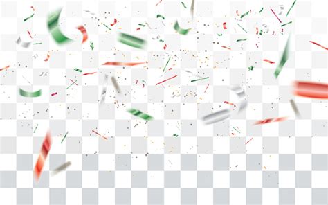 현실적인 떨어지는 Defocused 흰색 빨간색과 녹색 색종이 투명 바둑판 무늬 배경에 고립 벡터 일러스트입니다 녹색에 대한