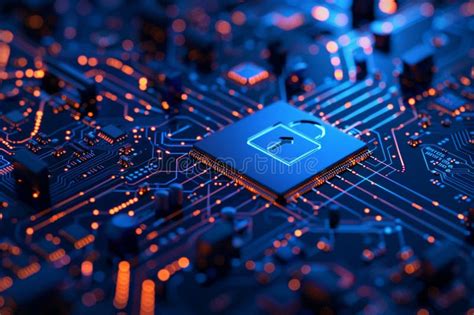 Cybersecurity Concept Digital Lock On Circuit Board Stock Illustration