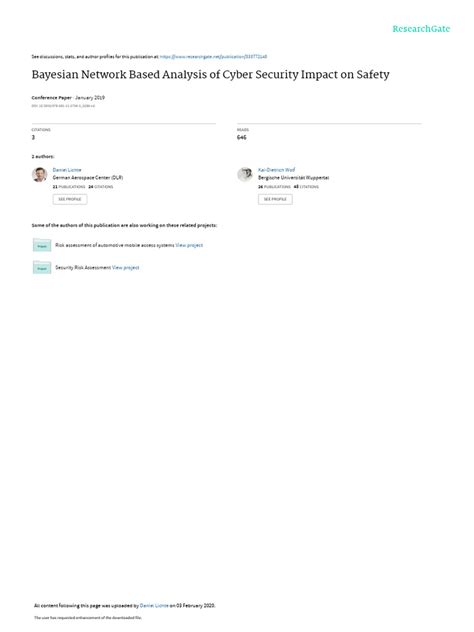 Bayesian Network Based Analysis Of Cyber Security Impact On Safety Pdf Computer Security