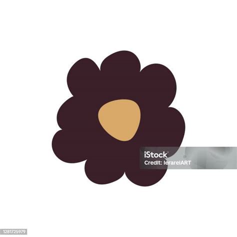 평평한 스타일로 노란색 하트가있는 검은 꽃 식물 테마의 인쇄 디자인 인쇄 및 장식을위한 벡터 그래픽 요소 유행 스타일의 귀여운 크고 재미있는 꽃 개념에 대한 스톡 벡터 아트