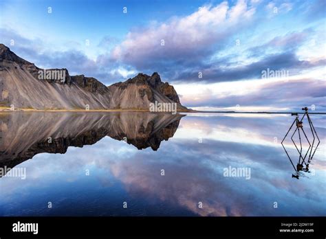 Vestrahorn Mountains Reflected In Shallow Waters Southern Iceland Two