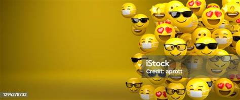 6 개의 서로 다른 얼굴 이모티콘 웃는 것을 반복하는 세트의 3d 렌더링 복사 공간 웹 배너 크기 긍정적인 감정 표현에 대한 스톡 사진 및 기타 이미지 Istock